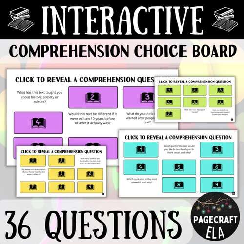 Middle and High School Comprehension Choice Board | Interactive Slideshow