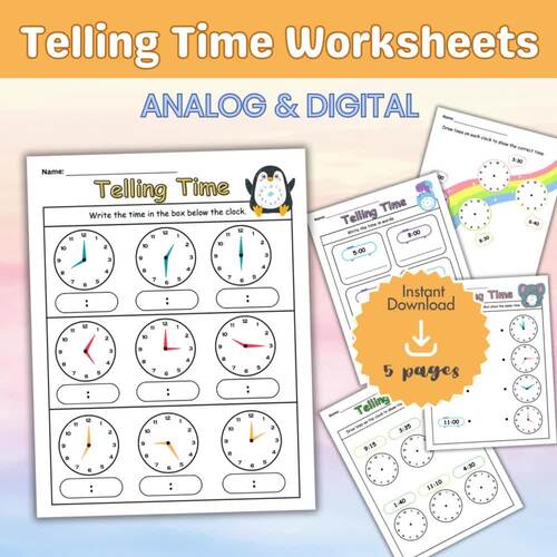 Telling Time Worksheets | Analog Clock Worksheets | Math Resources