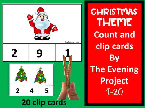 CHRISTMAS THEME Count and clip cards 1-20 for K+ and Spec.Ed./Dollar deal