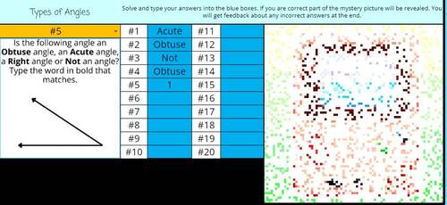 Types of Angles 4th Grade Math Pixel Art | 4.G.1 by Pick Up and Go ...