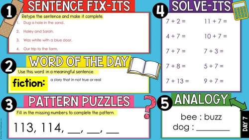 Second Grade Morning Work No Prep Projectable Slides by Teacher's Clubhouse