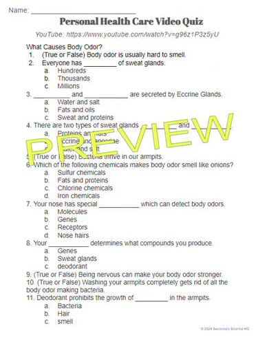 Personal Health Care: Hygiene Video Quiz | Health | Early Finishers