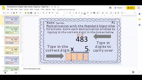 Multiplication Digital Task Cards Google Classroom™ 3 Digit by 1 Digit