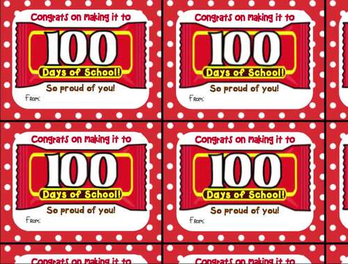 100 Grand Candy Bar Gift Tag for 100th Day Celebration-Congrats on ...