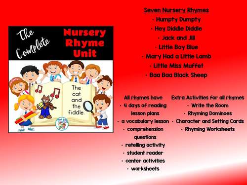 PreK and Kindergarten Nursery Rhymes Unit | Nursery Rhyme Centers and ...