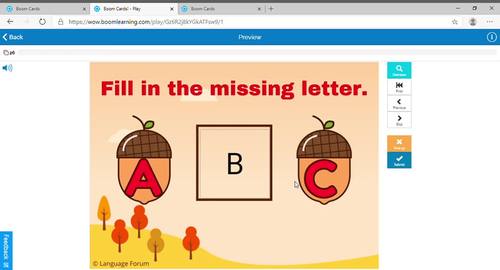 Uppercase Letter Sequencing Boom Cards Fall Thanksgiving Alphabet Sequence