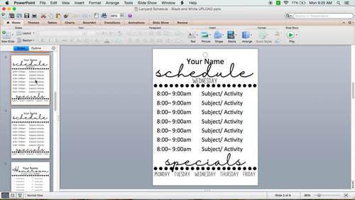 EDITABLE Black & White Lanyard Schedule & Student Info Template | TpT