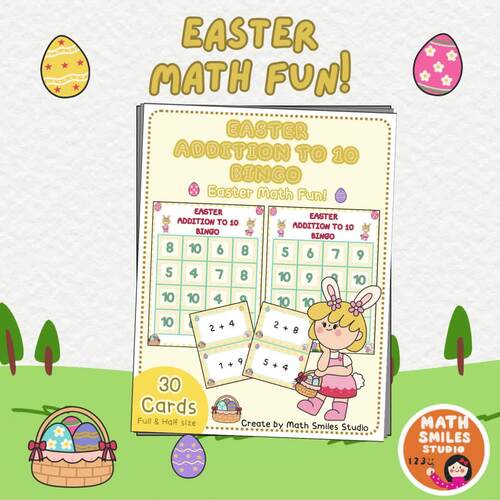 Easter Addition to 10 Bingo (4x4) | Math Game for Kindergarten & 1st Grade