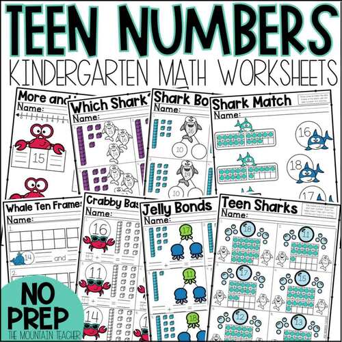 Counting and Building Teen Numbers Kindergarten Worksheets and Activities