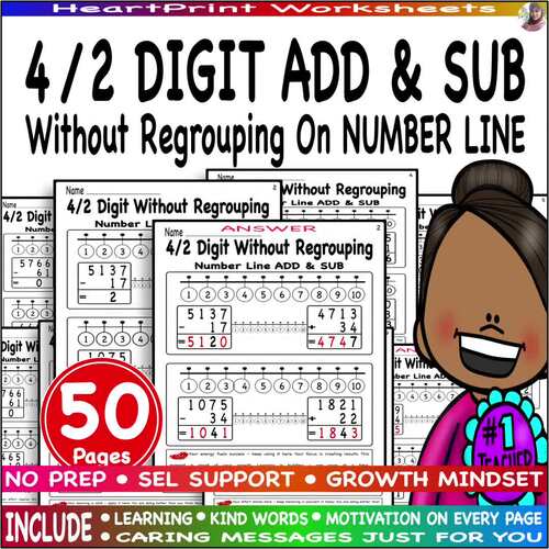 4-Digit Plus & Minus 2-Digit Add & Sub without regrouping,Number Line ...