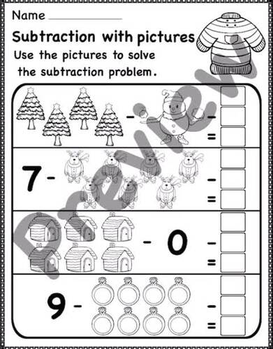 Subtraction & coloring with Christmas for kindergarten within 10, No prep.
