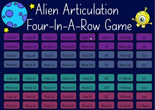 Digital Alien Articulation Four In A Row Game by Jennie's Speech Room