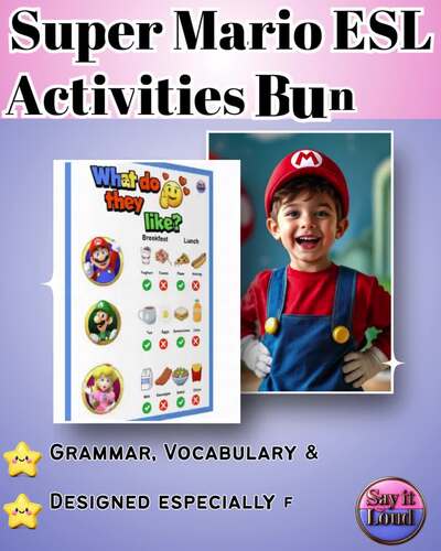 Super Mario English Worksheets Bundle for Kids | FUN A1–A2 ESL Activities