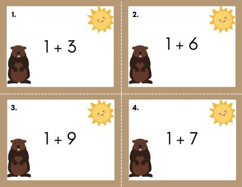 Groundhog Day Addition Fact Fluency Math Task Cards Groundhog Day Math ...