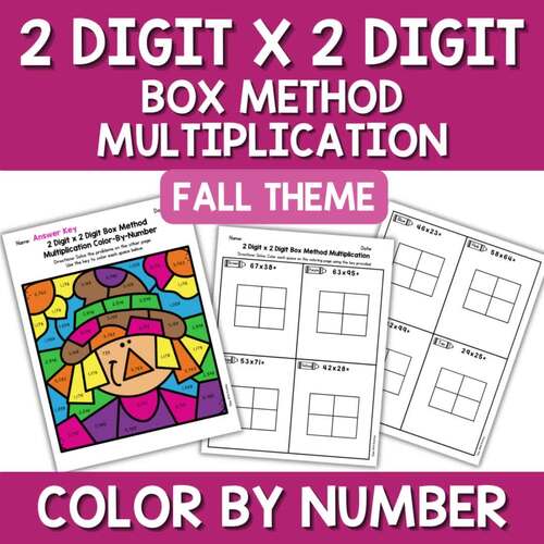 2 Digit by 2 Digit Multiplication Box Method Color by Number Fall Fun ...