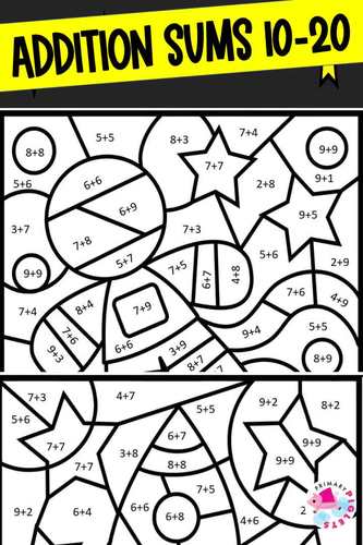 Space Addition Facts Sums 10 to 20 Color by Number by Primary Piglets