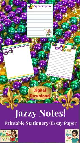 Jazzy Notes! Mardi Gras Printable Stationery & Essay Paper Digital Download