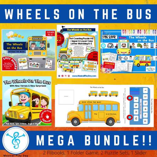 Wheels on the Bus Literacy Math Music Activities Bundle Set by Musical ...