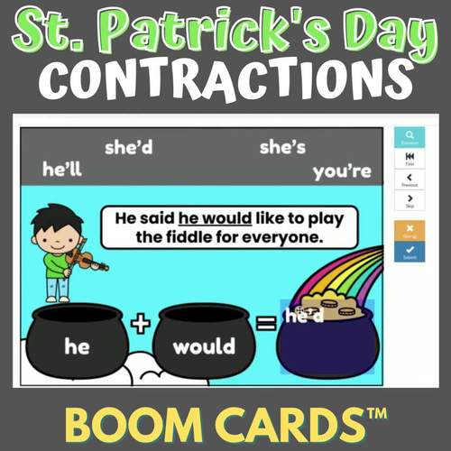 St. Patrick's Day BOOM Cards™ Practice Using Contractions | TPT