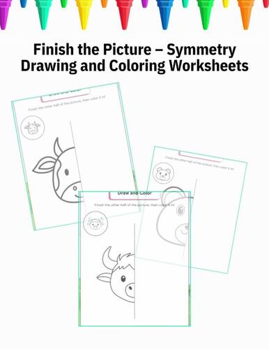 Finish the Picture – Symmetry Drawing and Coloring Worksheets by MoToT