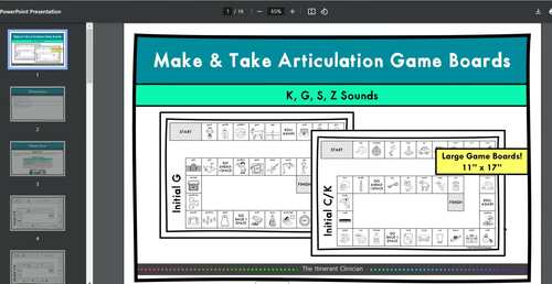 Articulation Games K, G, S, Z Sounds, End of Year Speech Therapy Activities