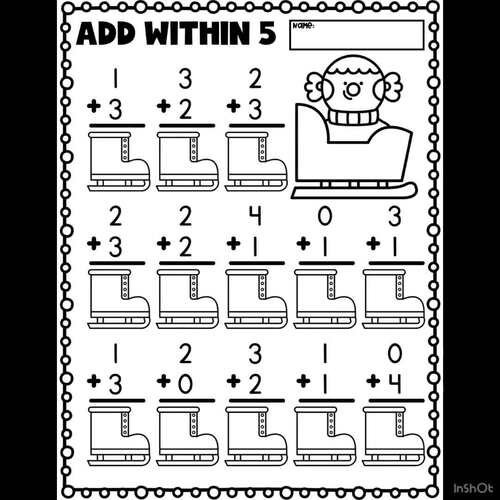 Winter-Themed Add within 5 Worksheets | Number Bonds + Number Sentences ...