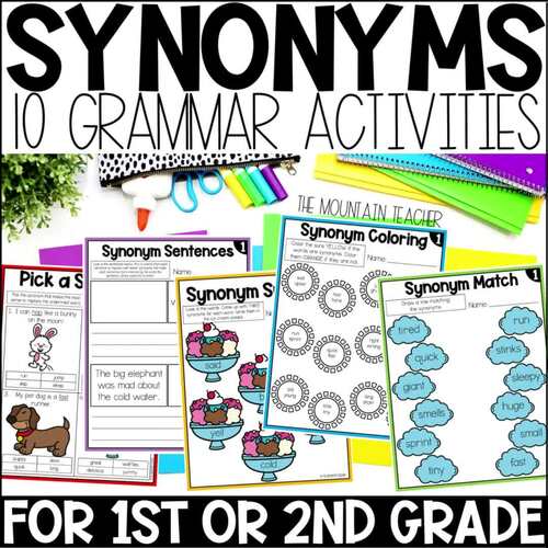 Synonyms Activities, Grammar Worksheets and Synonym Anchor Charts