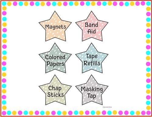 Printable Boho Neutral Spotty Stars Classroom Supplies Labels ...