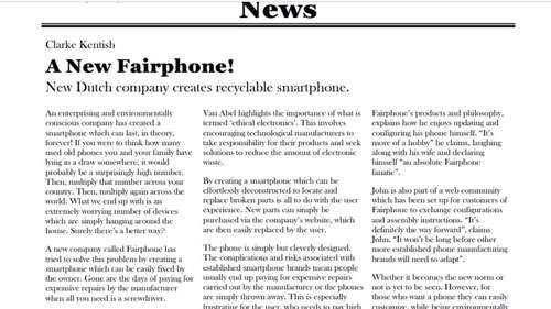 Grab-and-Go: Newspaper Article Reading Comprehension (Ethical Electronics)