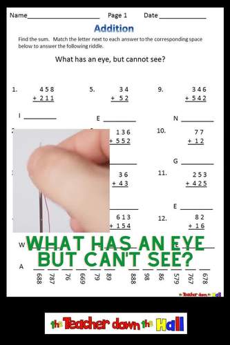 Addition and Subtraction Worksheets w/ Riddles Gr 2-3 Self-grading Activity