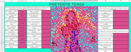 Spanish Holiday Activity Preterite Tense Digital Mystery Picture Pixel Art