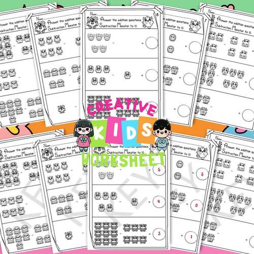 Subtraction Monsters Math Worksheets for Kids | Numbers within 10 ...