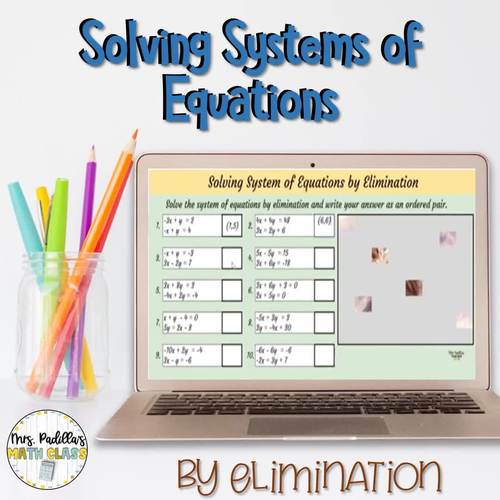 Solving Systems of Equations by Elimination Digital Activity | Pixel Art