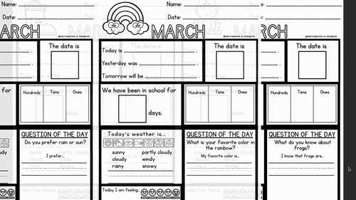 March Morning Work (Daily Calendar/Weather) PreK, Kindergarten, First