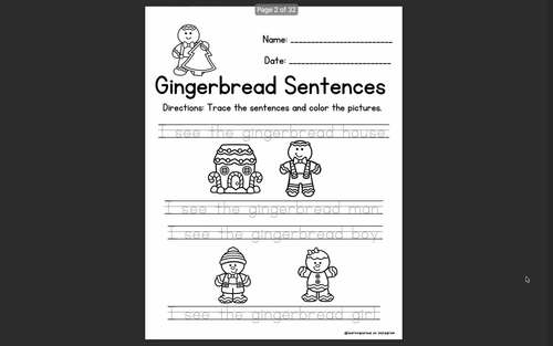 January Gingerbread Math + Literacy Worksheets No Prep PreK, Kinder, 1st