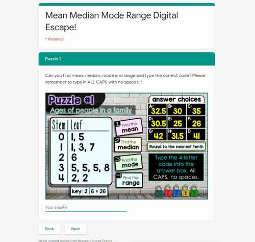 Mean Median Mode Range MMMR Digital Math Escape Room Activity | TPT