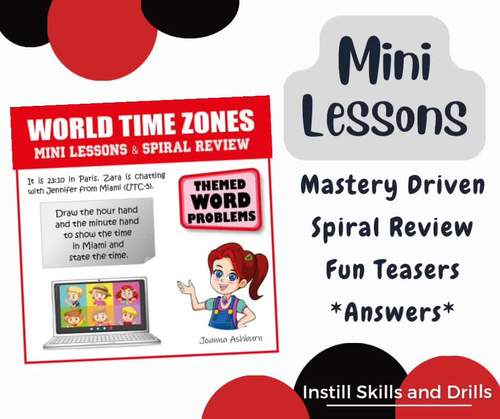 12 and 24 Hour Clocks and Time Zones Word Problems Reflection Task Cards