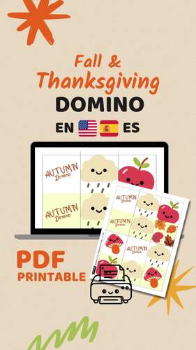 Low prep Fall printable domino game for kids - Kindergarten Autumn Activity