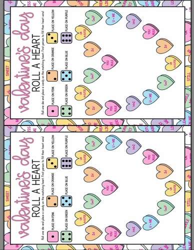 Valentine Roll a Heart Game Heart Candy Dice Game Valentine Party Activity
