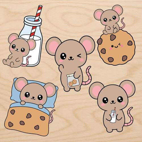 Kawaii Mouse and Cookie Clip Art: Color + Black and White True ...