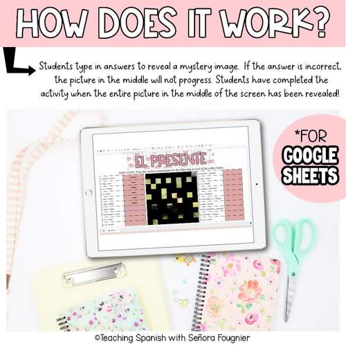 Spring Spanish Present Tense Mystery Images Conjugation Activity