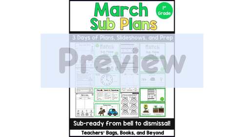 1st Grade Sub Plans | March Emergency Sub Lesson Plans & Slideshows ...