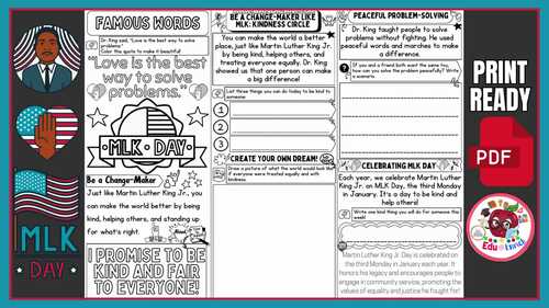 Martin Luther King Activities 1st Grade | In My 2025 Era | MLK Day Brochure