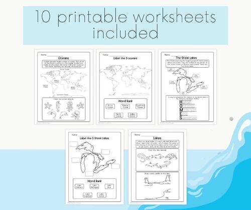 Bodies of Water Worksheets | Oceans, Lakes, Rivers, and Pond Worksheets