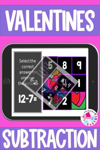 VALENTINE'S DAY MATH BOOM CARDS - SUBTRACTION FACTS by Primary Piglets