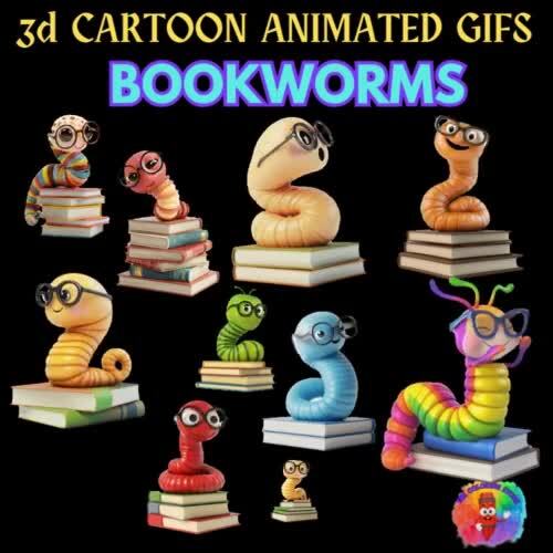 3d Cartoon BOOKWORMS - Animated GIFs by The Coloring Store | TPT