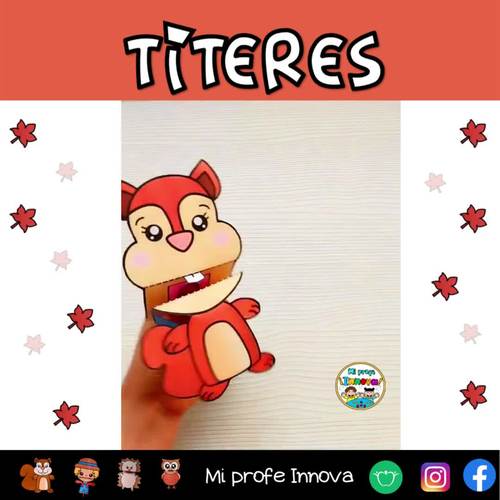 Fall Craft in Spanish Scarecrow Squirrel Owl Puppets | Títeres de Otoño