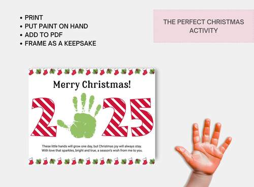 2025 Christmas Handprint Craft Activity, Winter Holiday Keepsake
