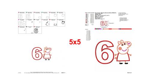 Peppa Pig Birthday Number 6 Applique Design - Instant Download by Aneta H