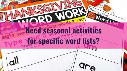 Thanksgiving Word Work | Thanksgiving Spelling Activities - EDITABLE